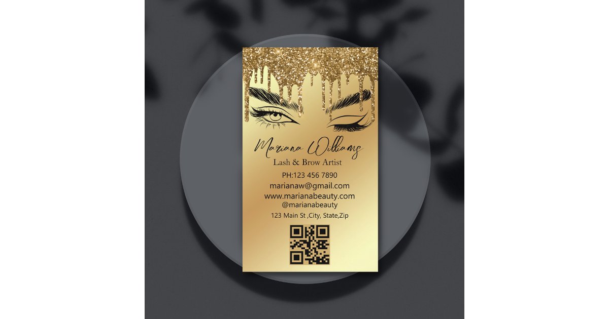 lash and brow artist qr code golden dripping business card | Zazzle