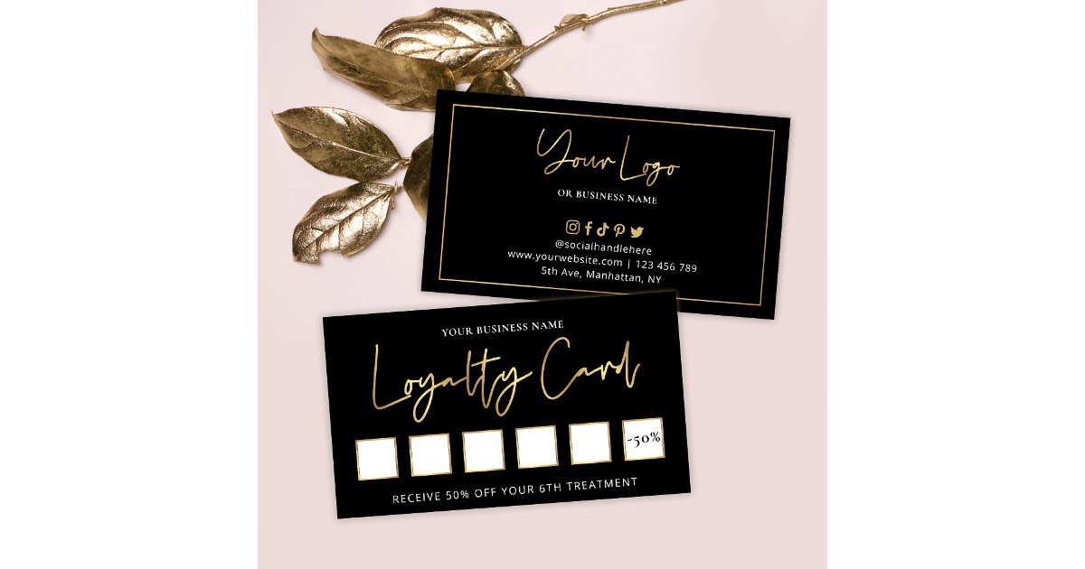 Lash Beauty Salon Black & Gold Logo Chic Customer Loyalty Card | Zazzle