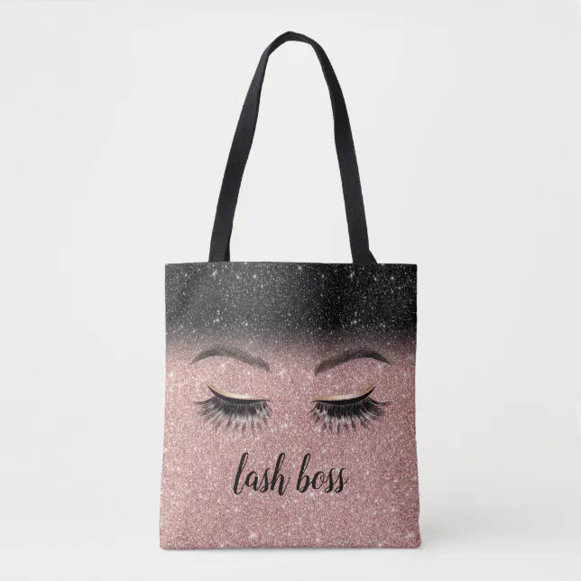 Lash Boss Eyelash Salon Rose Gold & Black Glitter Tote Bag | Zazzle
