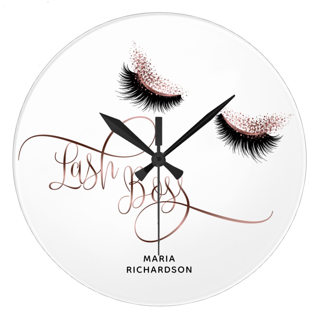 Lash Boss Makeup Eyebrow Eyes Lashes Rose Gold Large Clock | Zazzle