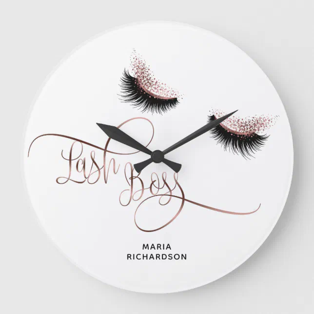 Lash Boss Makeup Eyebrow Eyes Lashes Rose Gold Large Clock | Zazzle