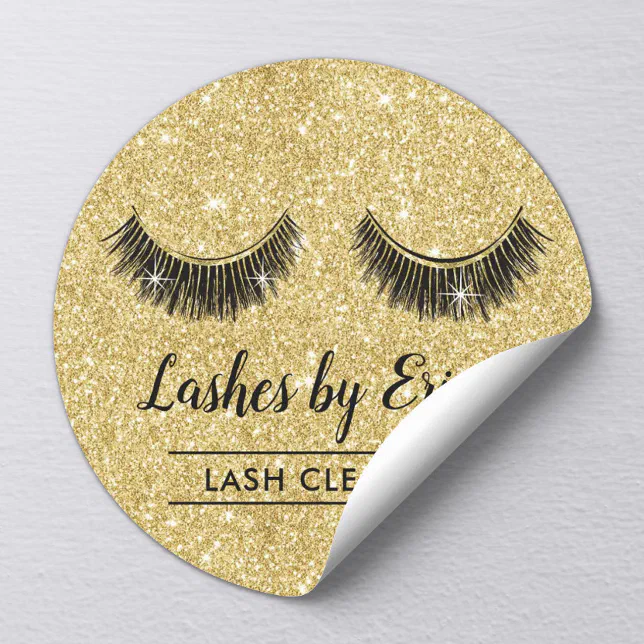 Lash Cleaner Eyelash Extensions Gold Glitter Classic Round Sticker | Zazzle