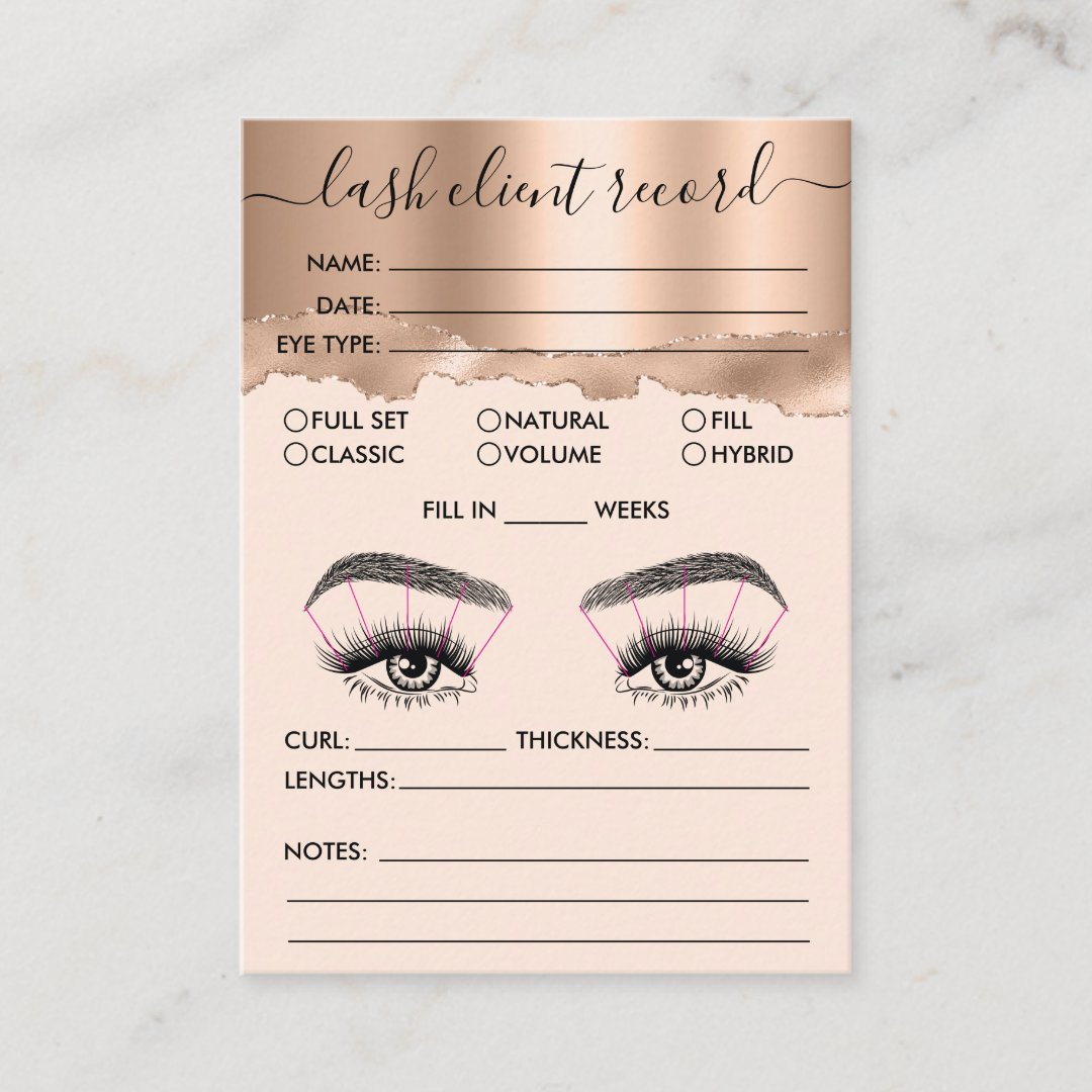 Lash Client Record Add Logo Rose Gold Tear Busines Business Card | Zazzle