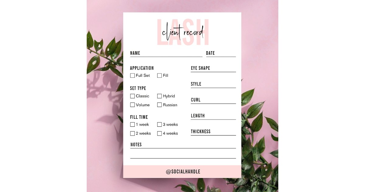 Lash Client Record Feminine Blush Pink Modern Business Card | Zazzle