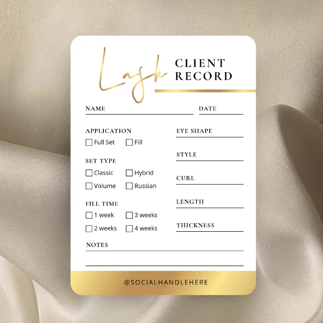 Lash Client Record Form White & Gold Lashes Salon Business Card | Zazzle