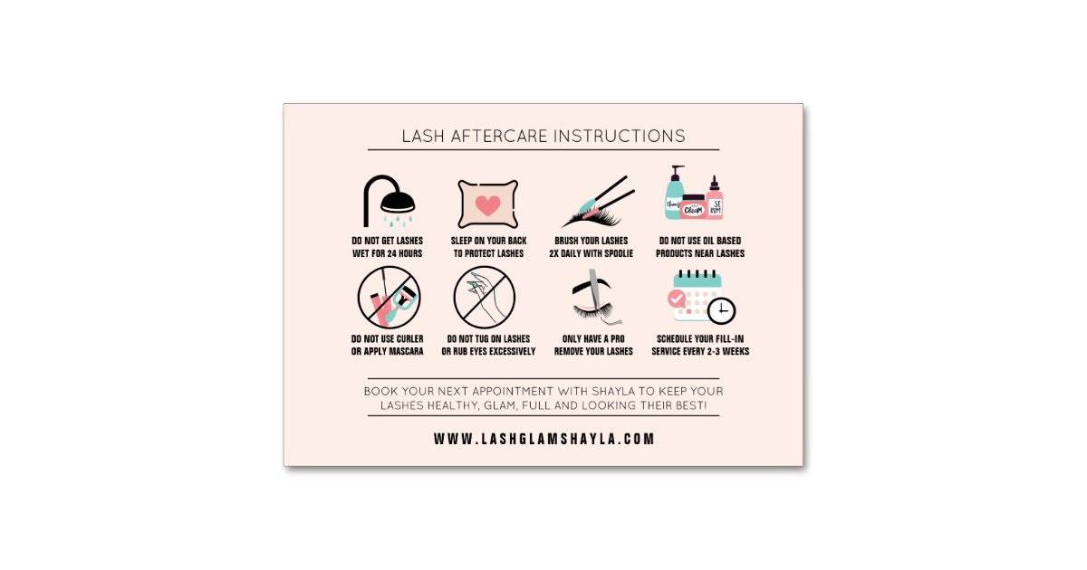 Lash Extension Aftercare Instructions Care Card | Zazzle