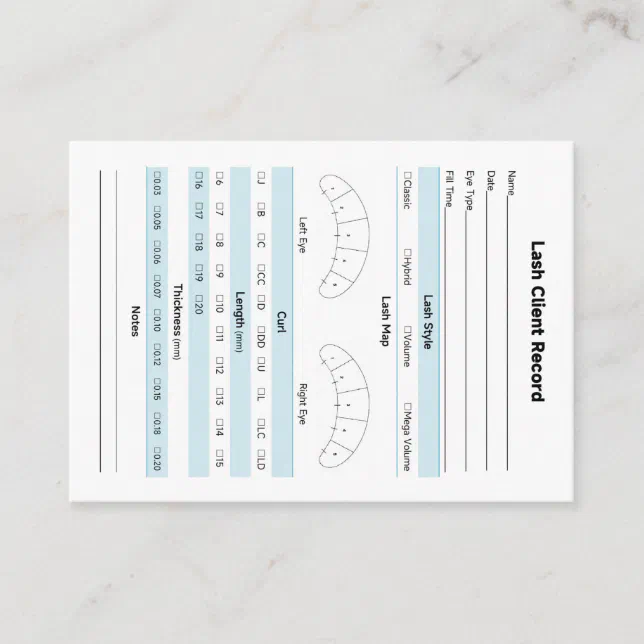 Lash Extension Client Record Form Business Card | Zazzle