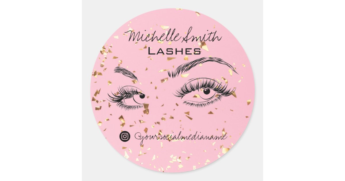 Lash extension Lashes Gold Glitter Aftercare Kit Classic Round Sticker ...