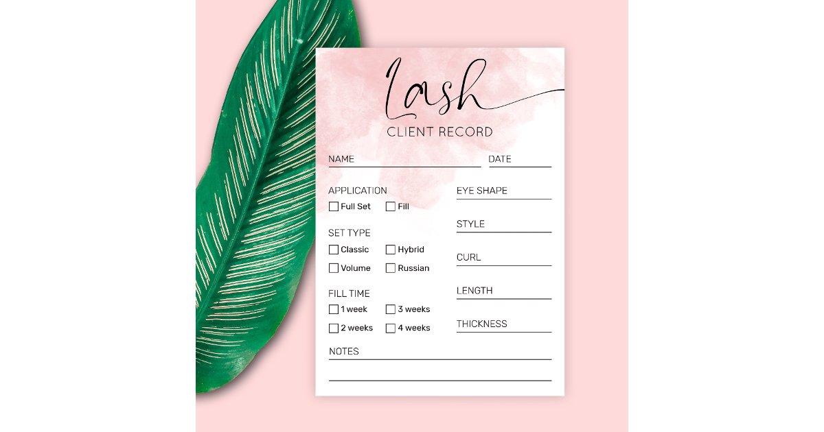 Lash Extensions Client Form Blush Watercolor Salon Business Card | Zazzle