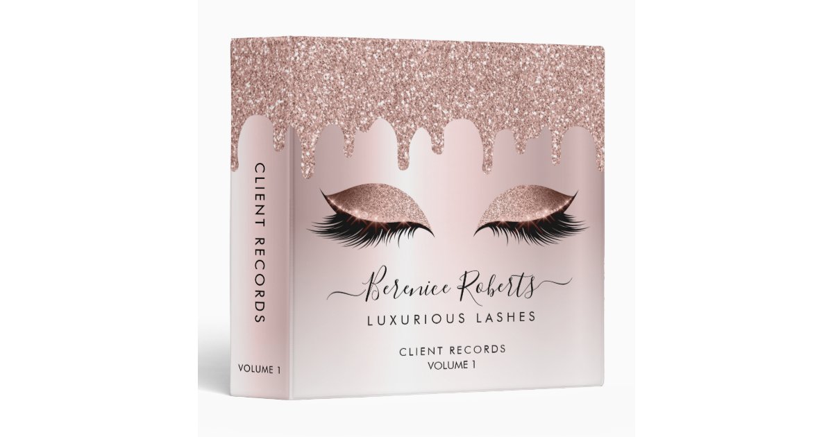 Lash Extensions Rose Gold Blush Pink Glitter Drips 3 Ring Binder | Zazzle