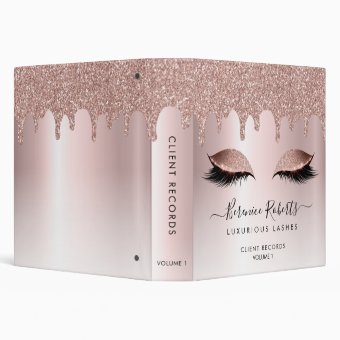 Lash Extensions Rose Gold Blush Pink Glitter Drips 3 Ring Binder | Zazzle