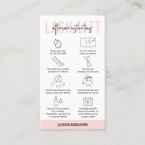 Lash Lift Aftercare Instructions Blush Pink Salon Business Card | Zazzle