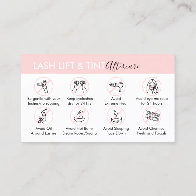 Lash Lift and Tint Aftercare Post Instruction Business Card | Zazzle