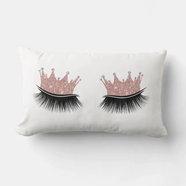 Lash Queen Rose Gold Crown Eyelash Makeup Lover Lumbar Pillow | Zazzle