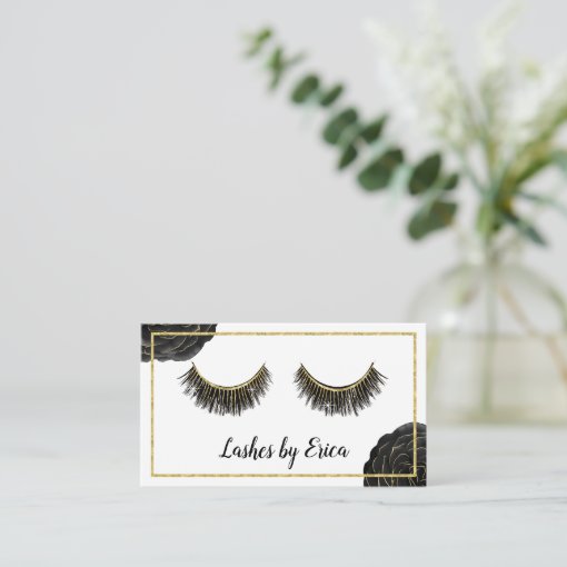 Lash Technician Makeup Artist Black Floral Loyalty Card | Zazzle