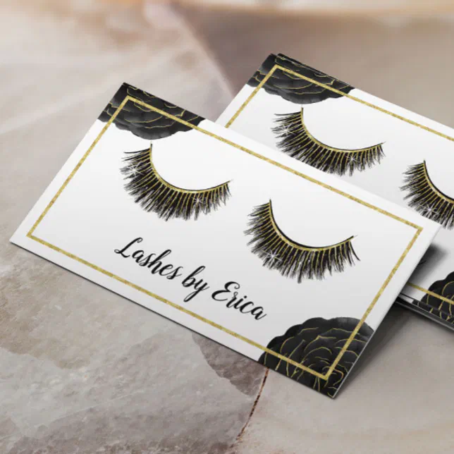 Lash Technician Makeup Artist Black Floral Loyalty Card | Zazzle