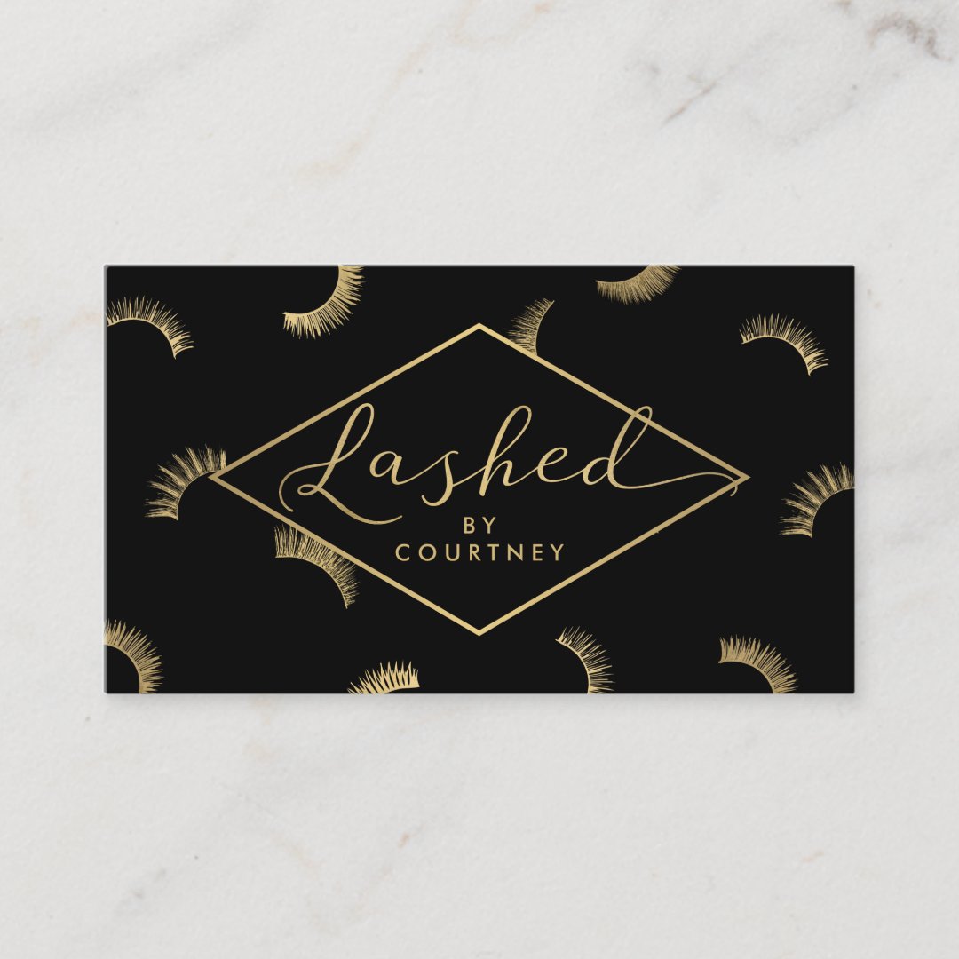 Lashed Text Lashes Pattern Black/Gold Business Card | Zazzle