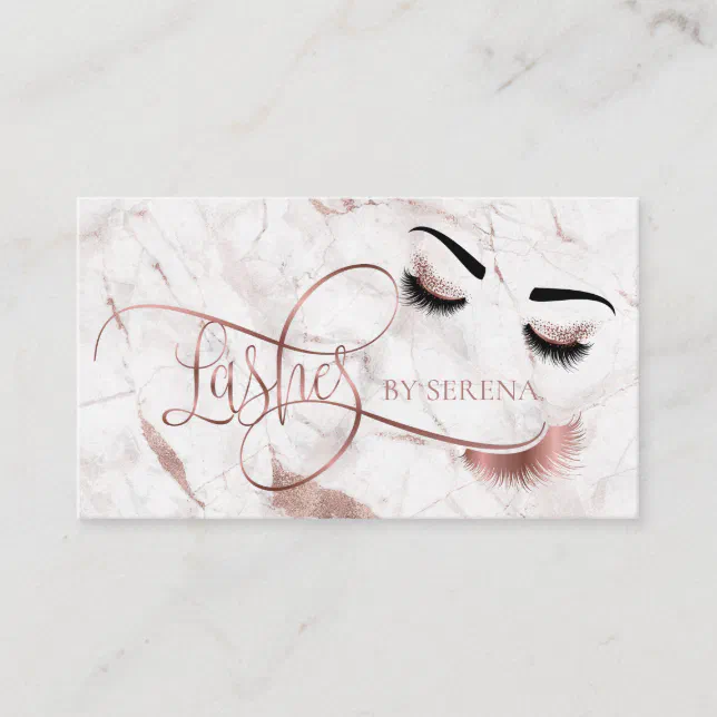 Lashes Beauty Makeup Girl Lash Extension Marble Business Card | Zazzle
