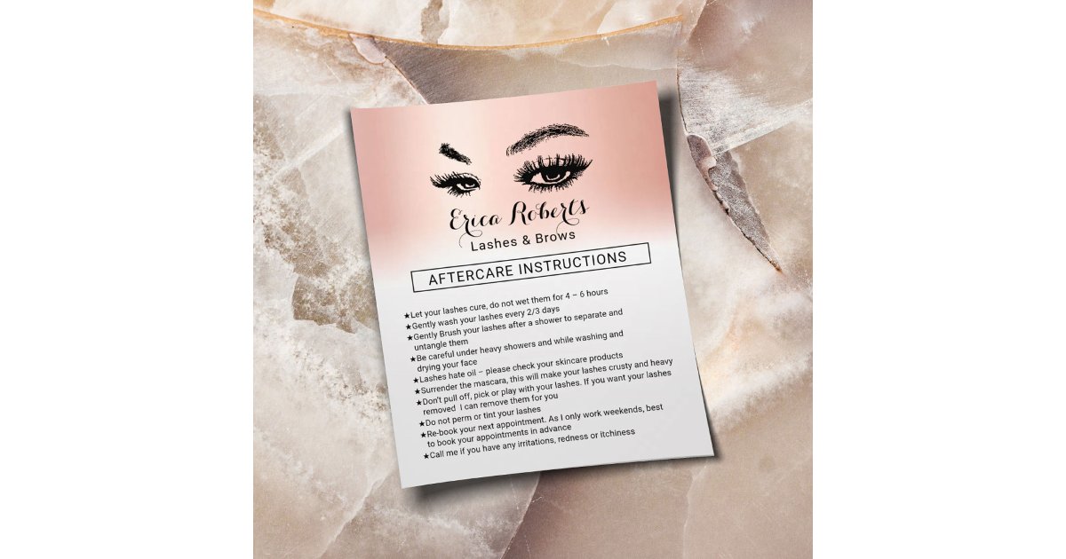 Lashes & Brows Makeup Artist Aftercare Instruction Flyer | Zazzle