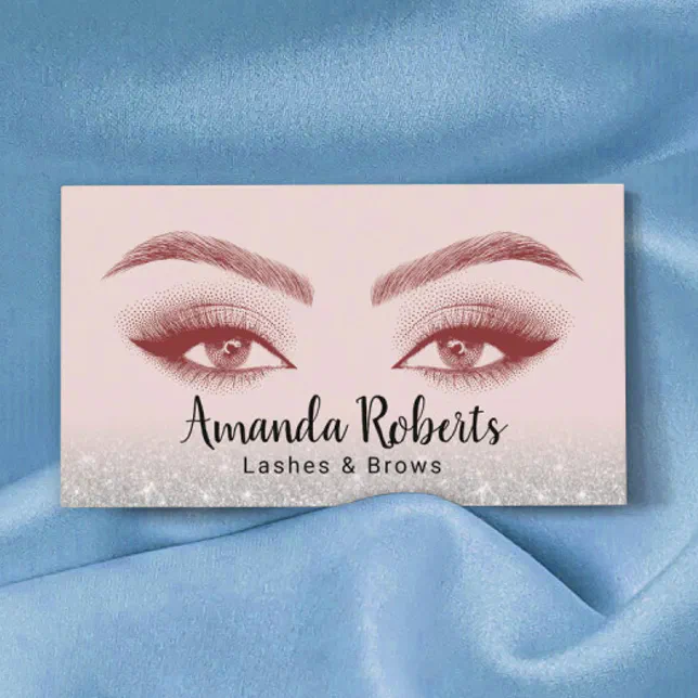 Lashes & Brows Microblading Pink & Silver Glitter Business Card | Zazzle