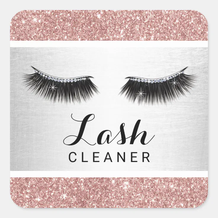 Lashes Cleaner Modern Rose Gold Glitter Makeup Square Sticker | Zazzle