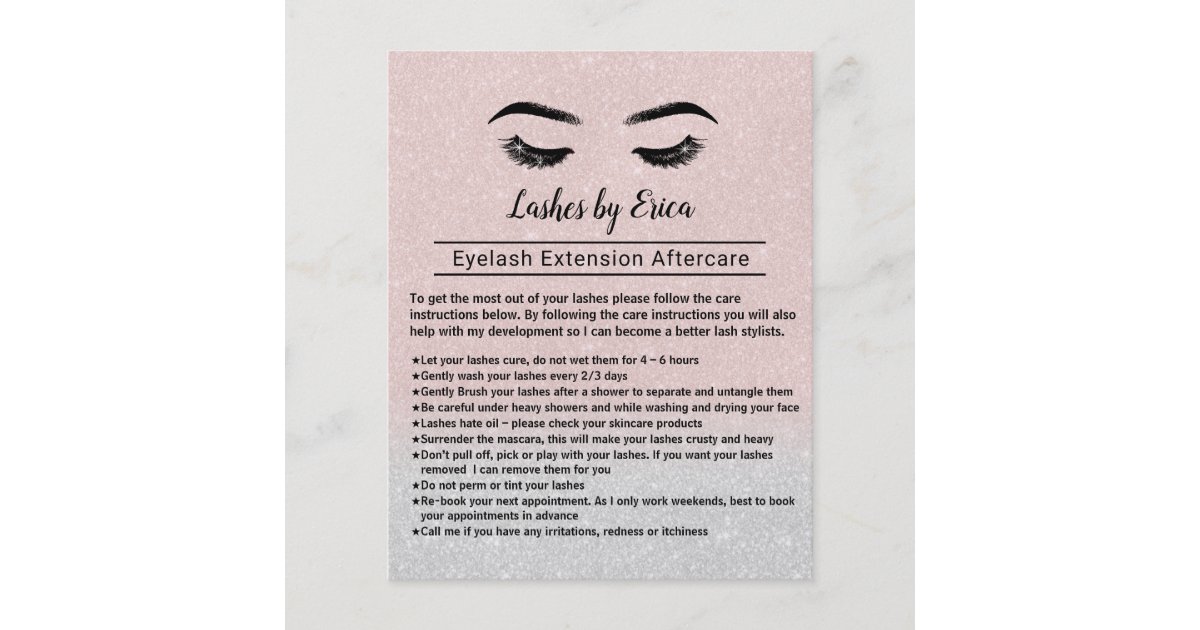 Lashes Eyelash Extensions Aftercare Instruction Flyer | Zazzle