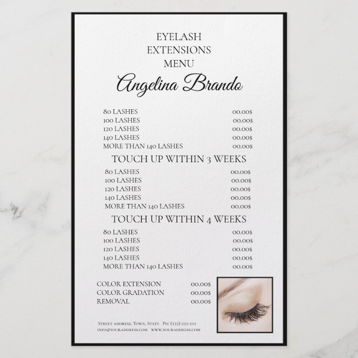 Lashes Eyelash Extensions White Price List Flyer | Zazzle.com