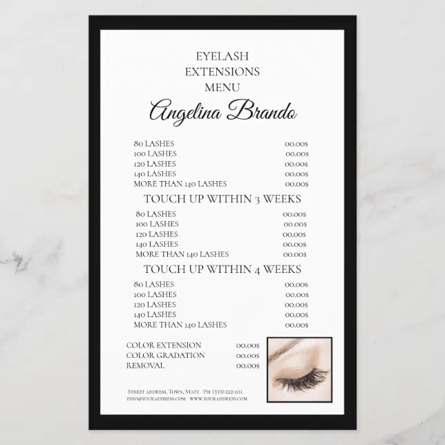Lashes Eyelash Extensions White Price List Flyer | Zazzle