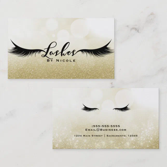 Lashes Gold Sparkle Glamour Eyelashes Chic Makeup Business Card | Zazzle