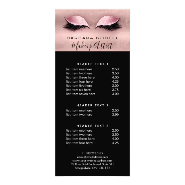 Lashes Lash Makeup Service Menu Rose Gold | Zazzle