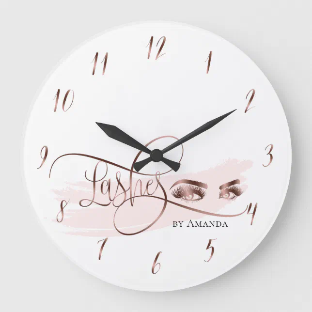 Lashes Makeup artist Beauty Eyes Rose Gold Large Clock | Zazzle