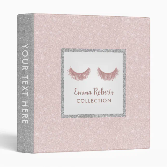 Lashes Makeup Artist Blush Pink & Silver Glitter Binder | Zazzle