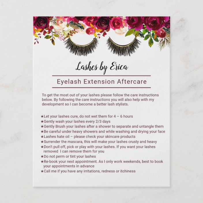 Lashes Makeup Artist Floral Aftercare Instruction Flyer | Zazzle.com