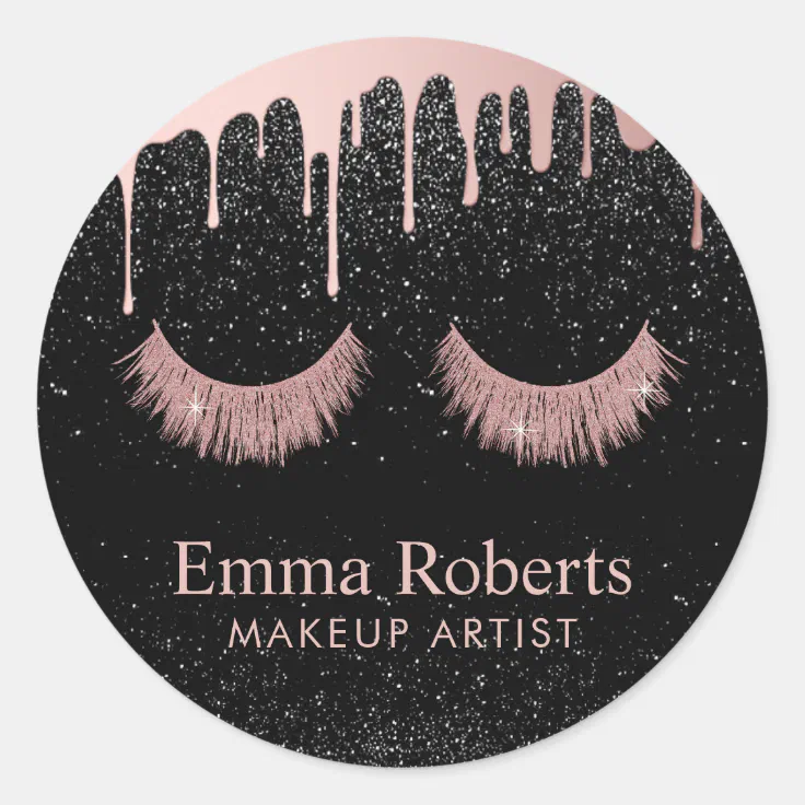 Lashes Makeup Artist Rose Gold Dripping Salon Classic Round Sticker ...