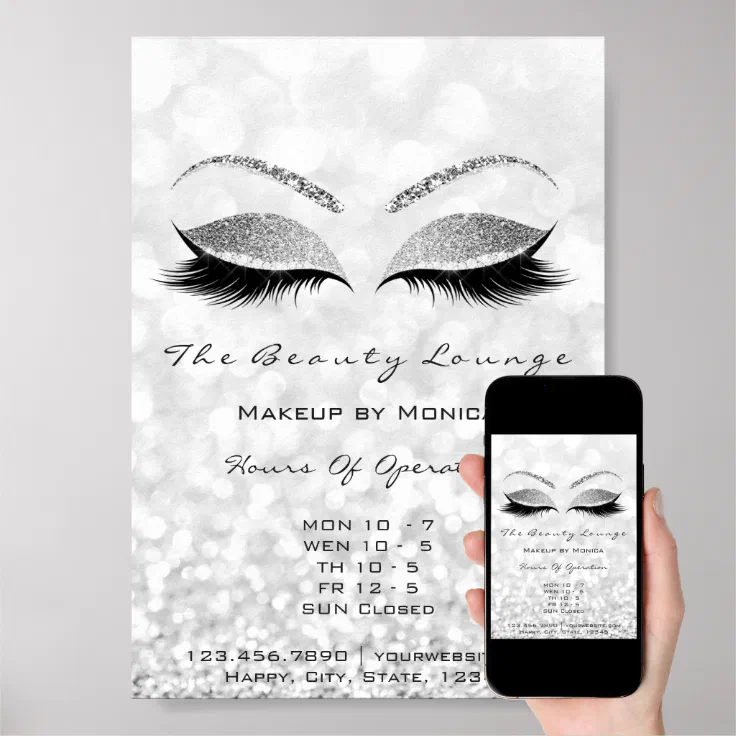 Lashes Makeup Artist Silver Beauty Salon Glitter Poster | Zazzle