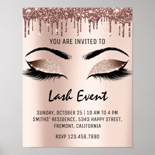 Lashes Makeup Beauty Treatment Event Drips Glitter Poster | Zazzle.com