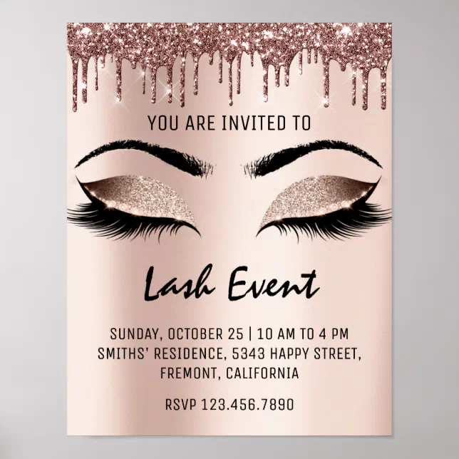 Lashes Makeup Beauty Treatment Event Drips Glitter Poster | Zazzle