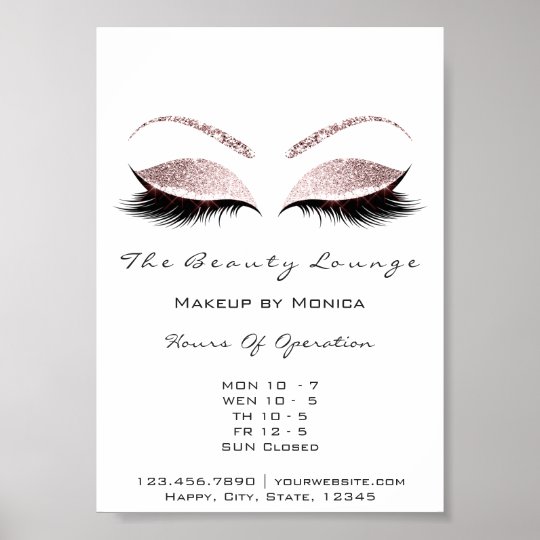 Lashes Makeup Opening Hours Beauty Salon Glitter Poster | Zazzle.com