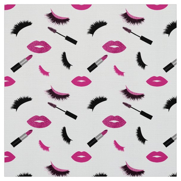 Lashes and mascara with pink glitter pattern fabric | Zazzle