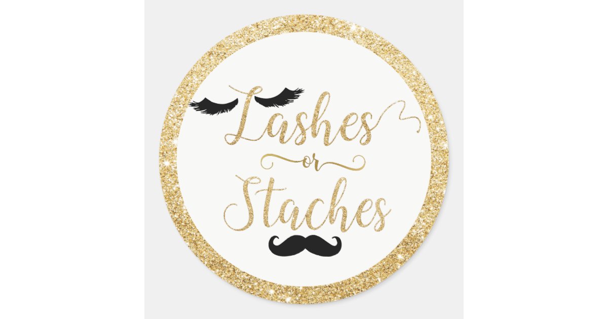 Lashes or Staches Baby Shower Gender Reveal Favor Classic Round Sticker ...