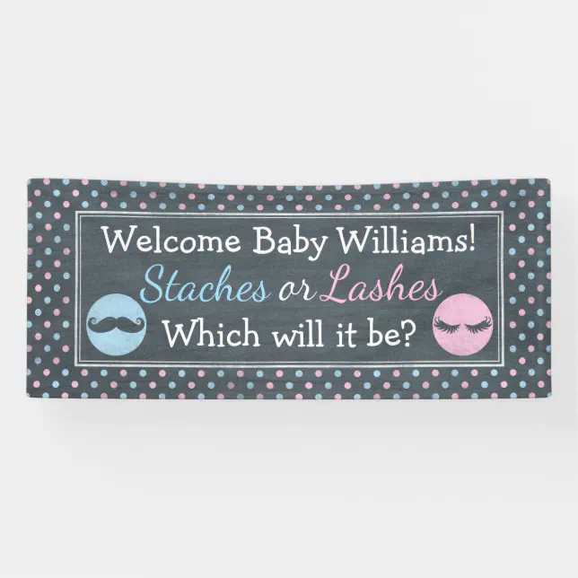 Lashes or Staches gender reveal banner. Banner | Zazzle