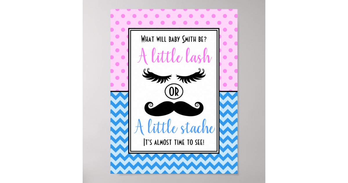 Lashes or Staches gender reveal poster | Zazzle