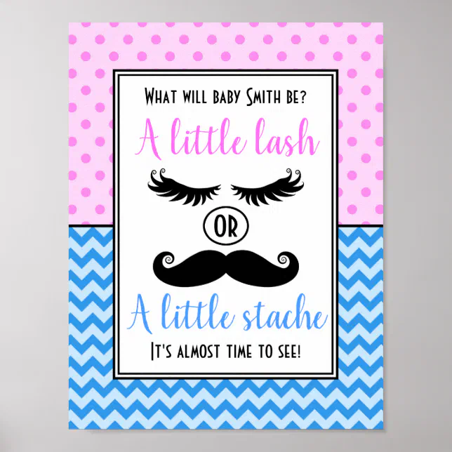 Lashes or Staches gender reveal poster | Zazzle