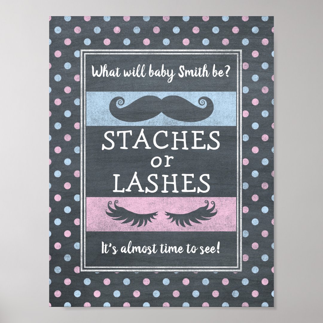 Lashes or Staches gender reveal poster | Zazzle