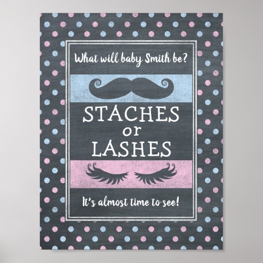 Lashes or Staches gender reveal poster | Zazzle.com