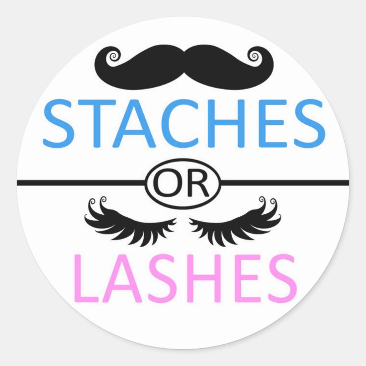 Lashes or Staches gender reveal stickers | Zazzle