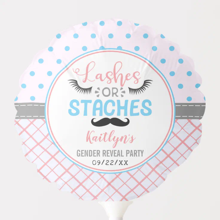 "Lashes Or Staches" Modern Gender Reveal Party Balloon | Zazzle