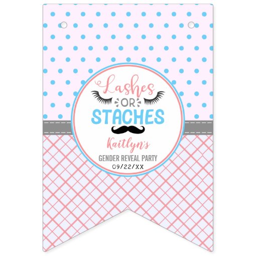 "Lashes Or Staches" Modern Gender Reveal Party Bunting Flags | Zazzle
