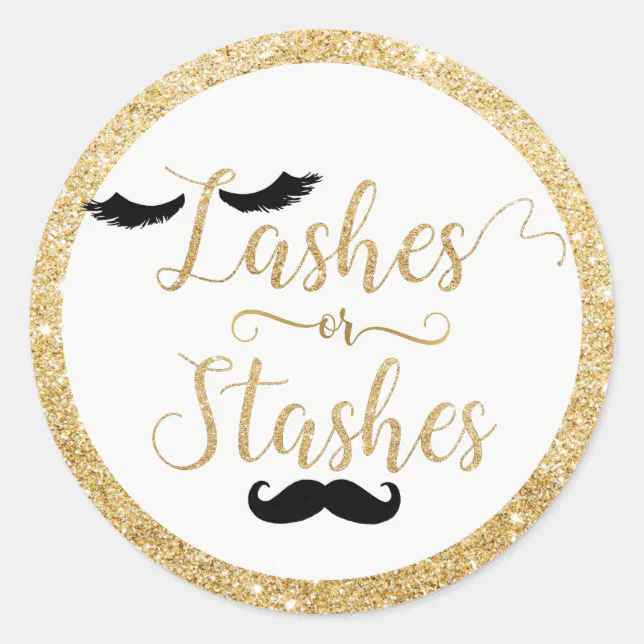Lashes or Stashes Baby Shower Gender Reveal Favor Classic Round Sticker ...
