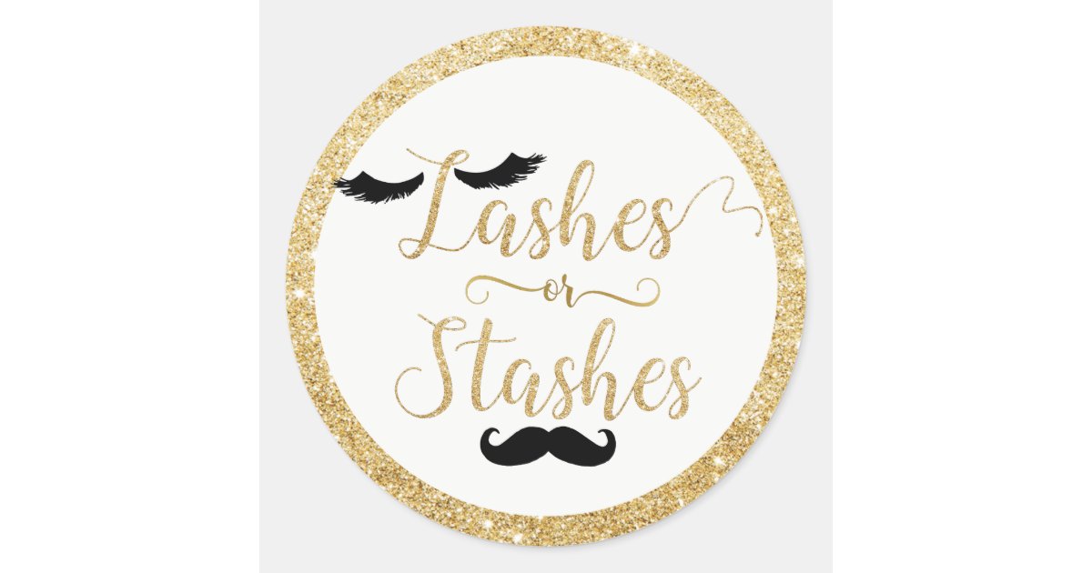 Lashes or Stashes Baby Shower Gender Reveal Favor Classic Round Sticker ...